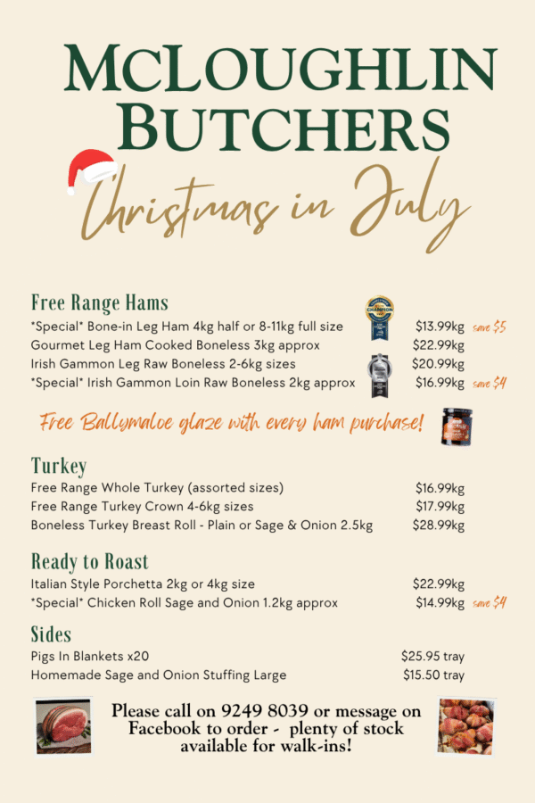 Christmas in July 2025 Butchers Menu - McLoughlin Butchers